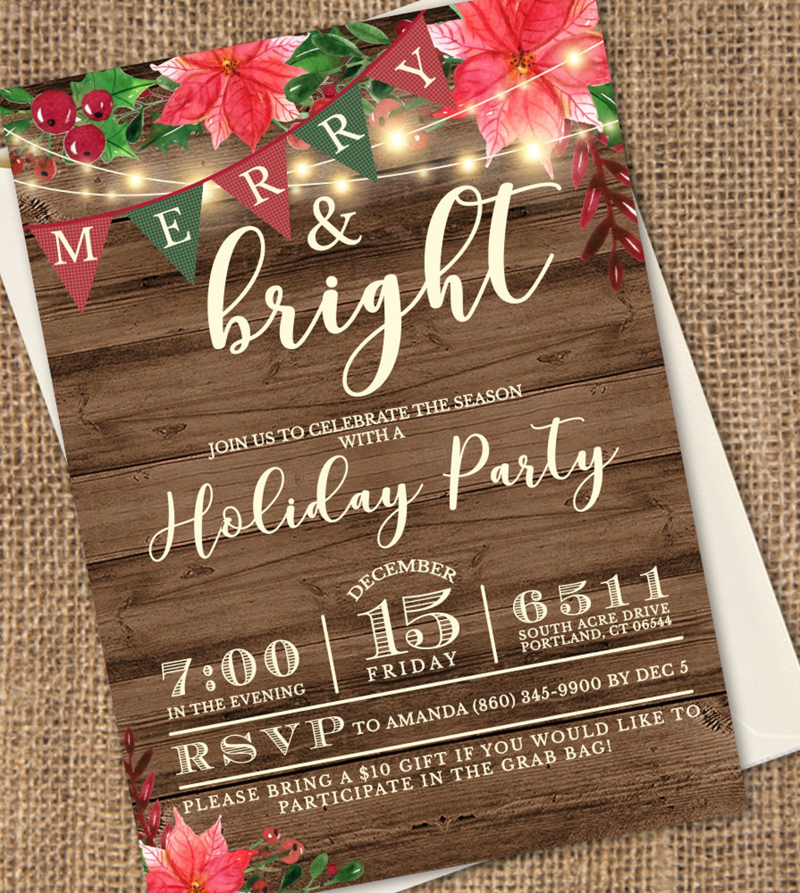 Merry and Bright Invitation Holiday Party Invitation - Etsy