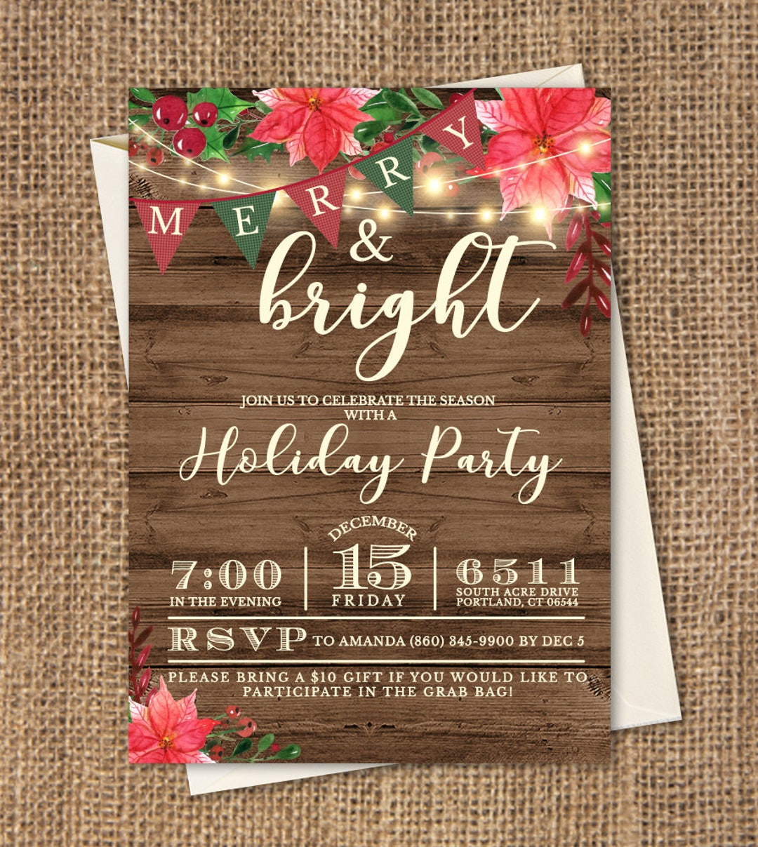 Merry and Bright Invitation, Holiday Party Invitation, Christmas Party ...