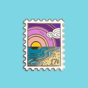Sunset Shore Stamp Enamel Pin / Lapel Pin / Ocean Pin / Stamp Pin / Pin ...