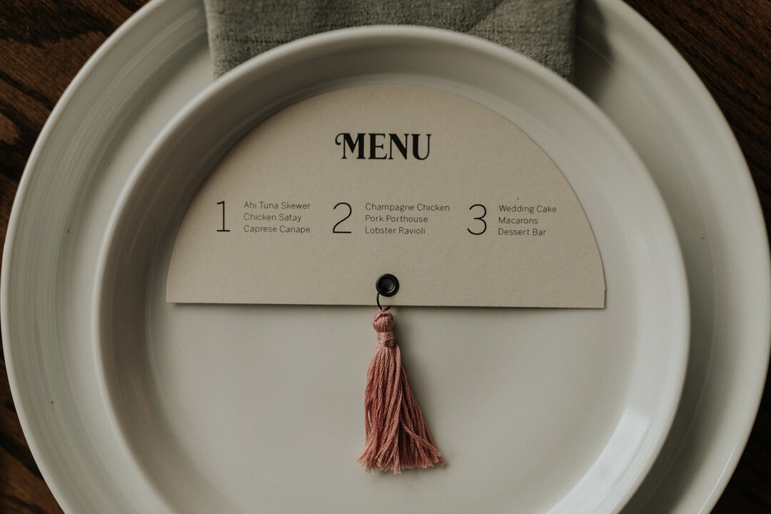 Half Moon Tassel Menus // wedding Menu // Mid-century // Reception Menu ...