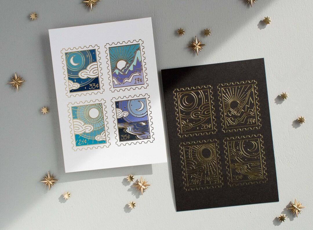 Celestial Postage Stamps Print // Wall Decor / Sun Print / Moon Print ...