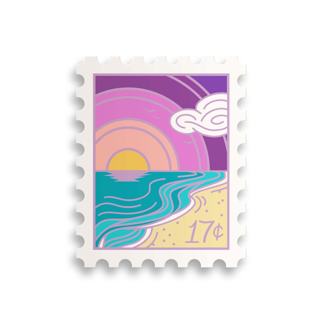 Sunset Shore Postage Stamp Sticker // Beach Sticker / Beach Stamp ...