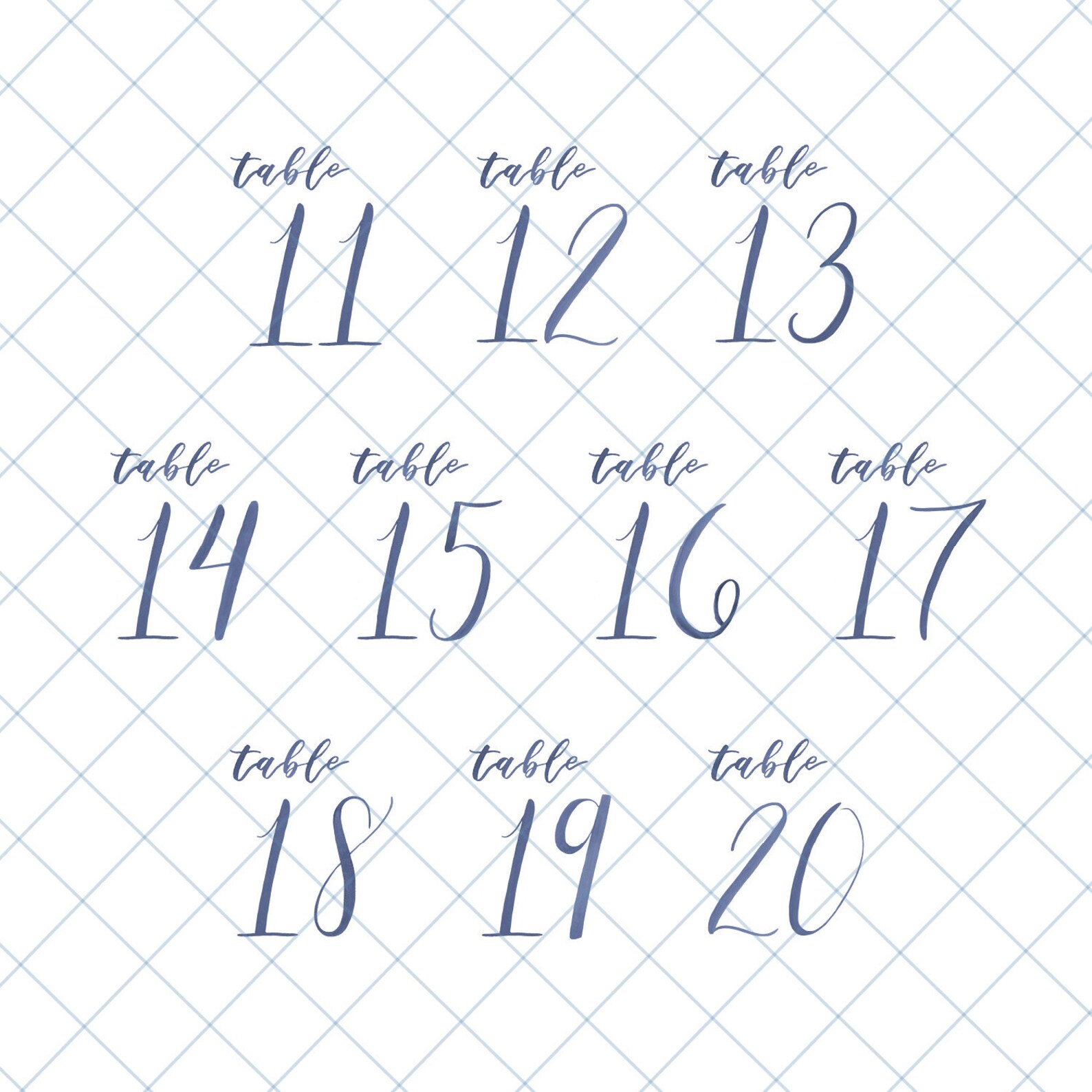 Watercolor Wedding Table Numbers NAVY 11-20 // table Cards // Wedding ...