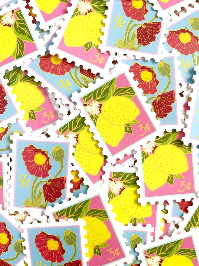 Cheery Lemons Stamp Sticker // Lemons Sticker / Lemon Stamp / Fruit ...