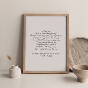 SINGLE Custom Calligraphy Vow // hand Lettered Poem / Personalized Poem ...