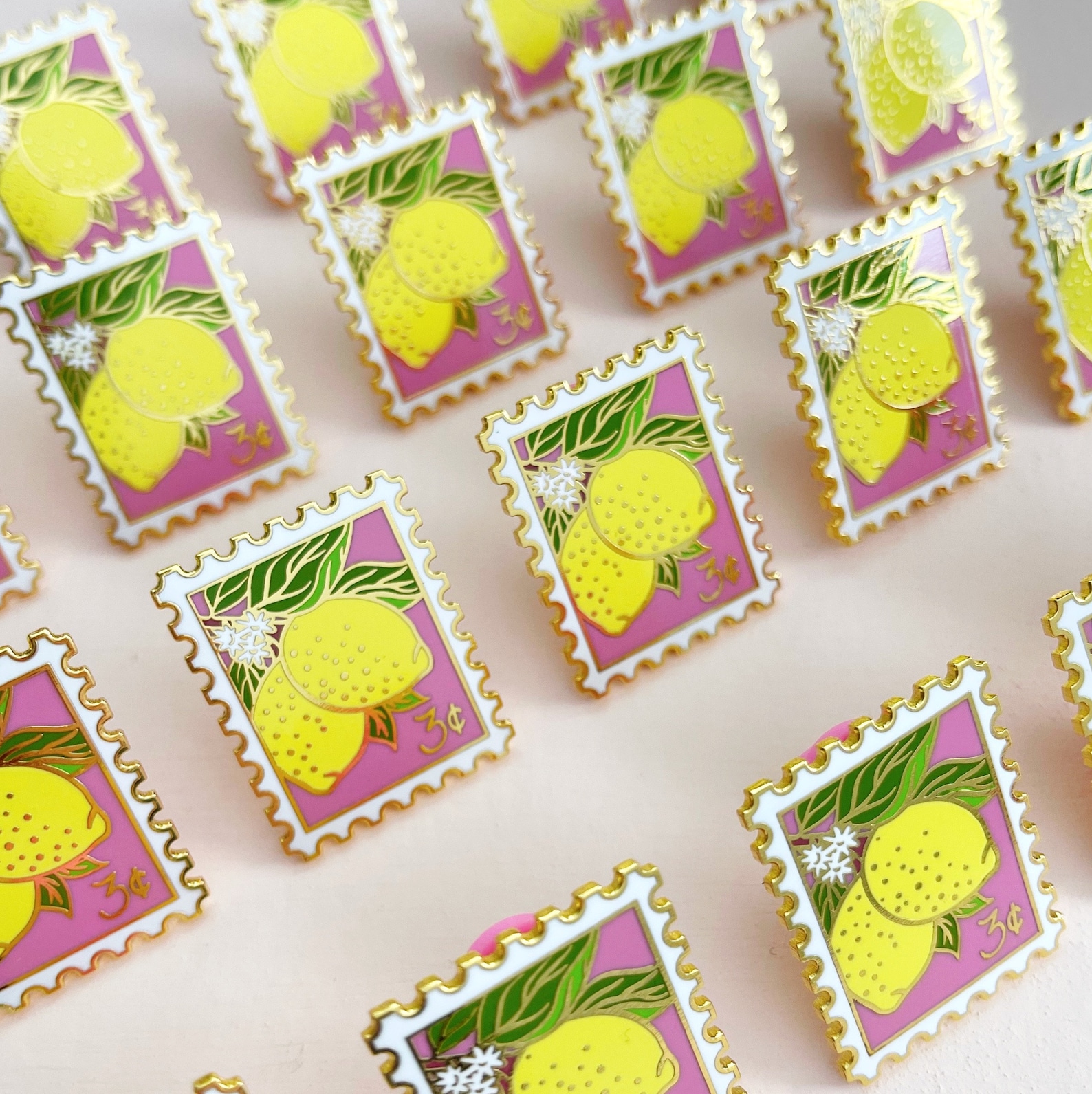Cheery Lemons Postage Stamp Enamel Pin / Lapel Pin / Lemons / Lemon ...