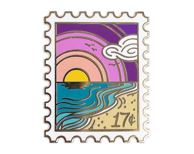 Sunset Shore Stamp Enamel Pin / Lapel Pin / Ocean Pin / Stamp Pin / Pin ...
