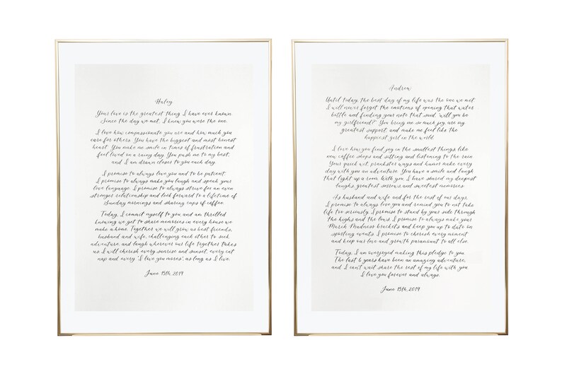 PAIR of Custom Calligraphy Wedding Vows //bespoke wedding | Etsy