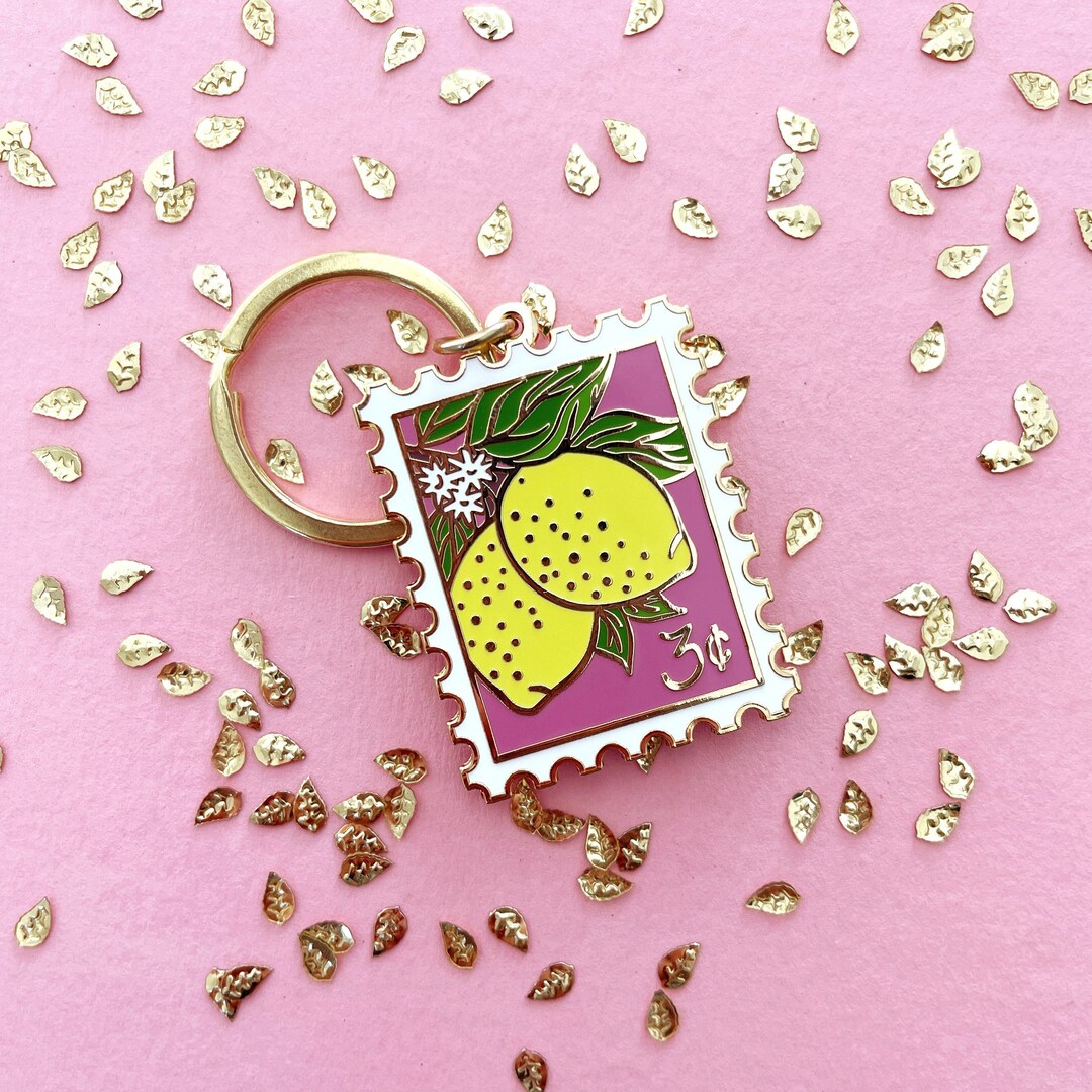 Cherry Lemons Stamp Enamel Keychain // Lemon Keychain / Postage ...