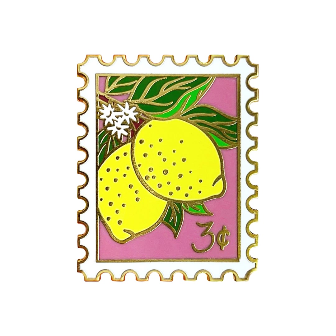Cheery Lemons Postage Stamp Enamel Pin / Lapel Pin / Lemons / Lemon ...