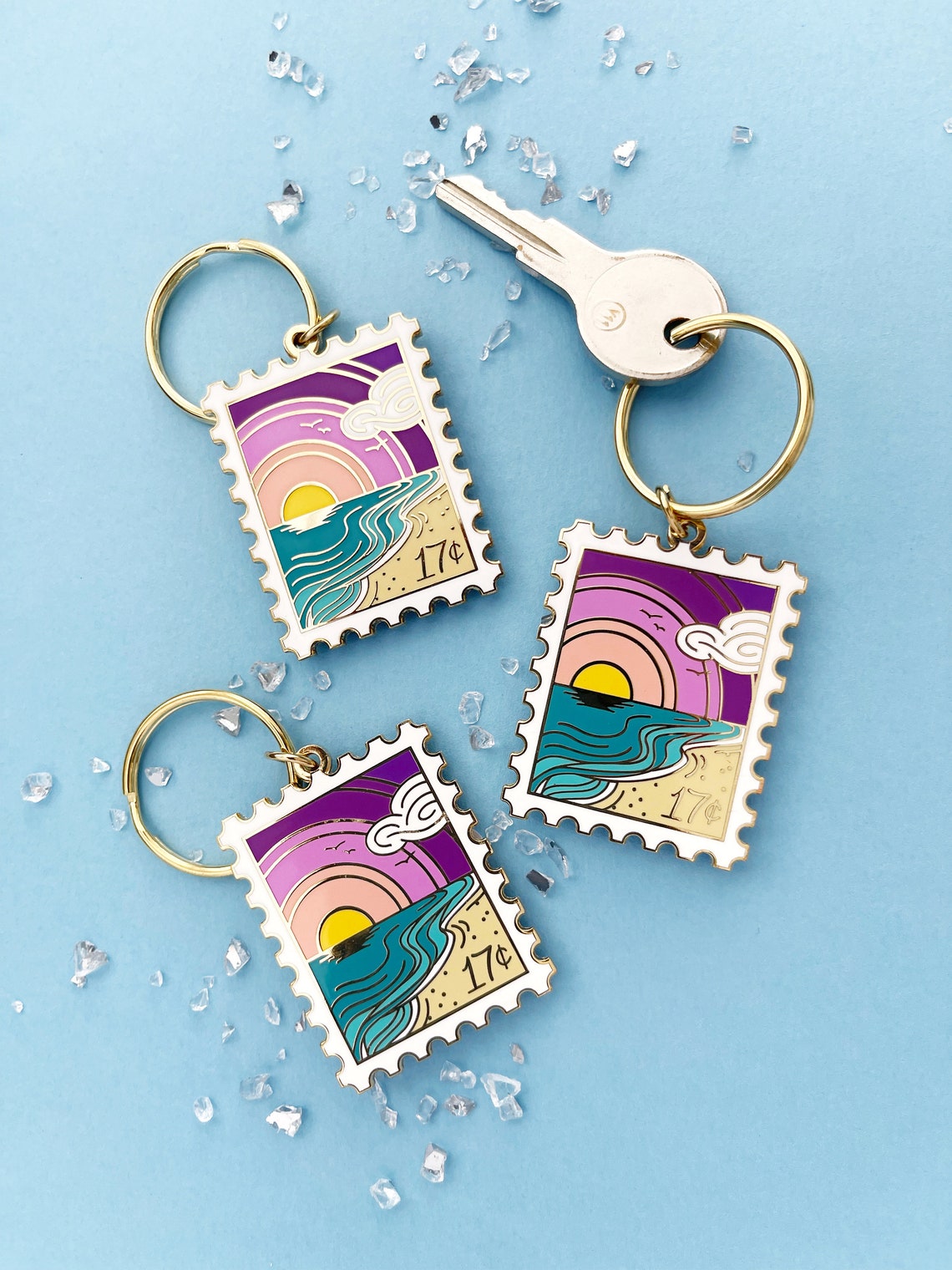 Sunset Shore Stamp Enamel Keychain // Ocean Keychain / Stamp - Etsy