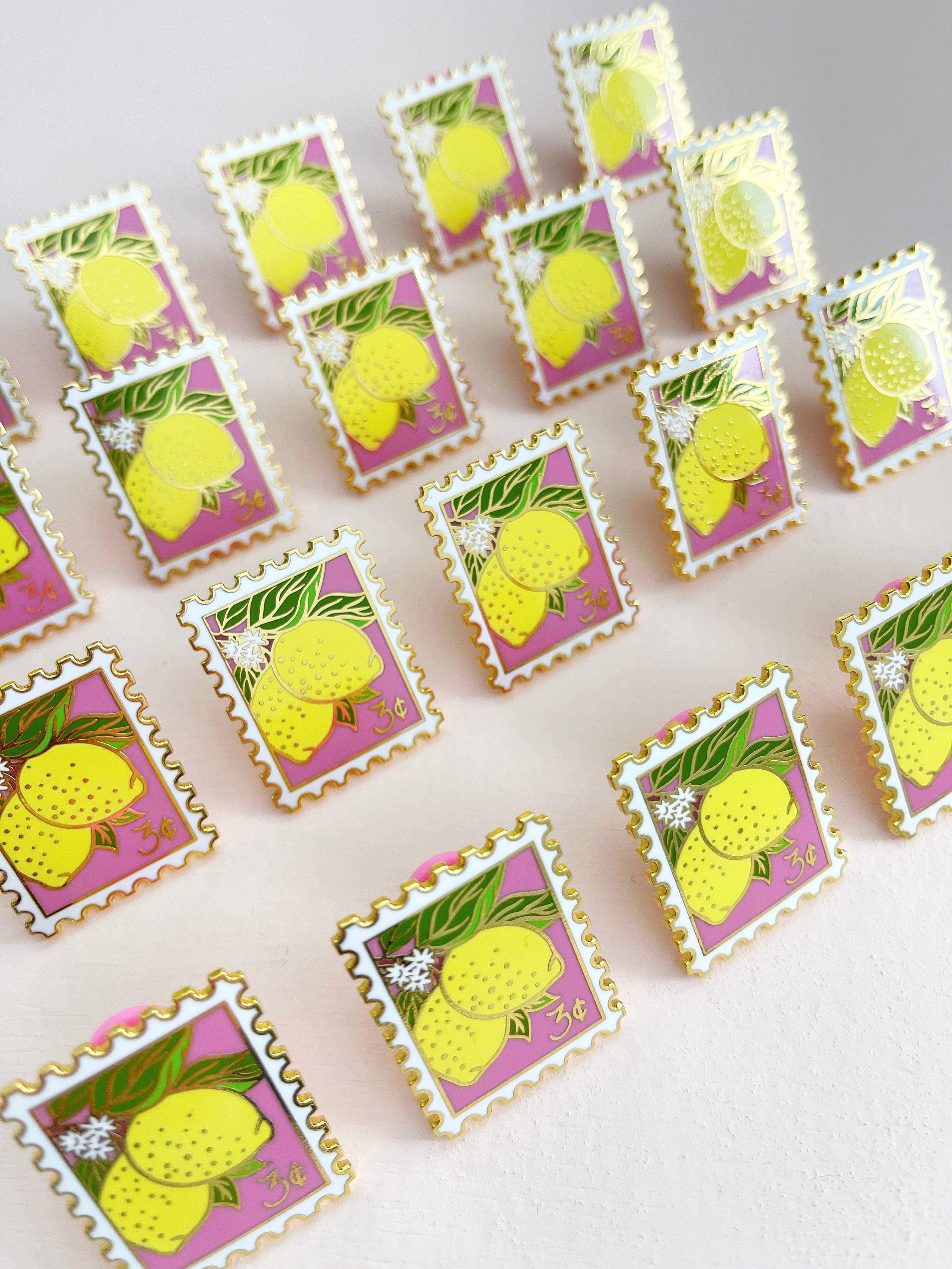 Cheery Lemons Postage Stamp Enamel Pin / Lapel Pin / Lemons / Lemon ...