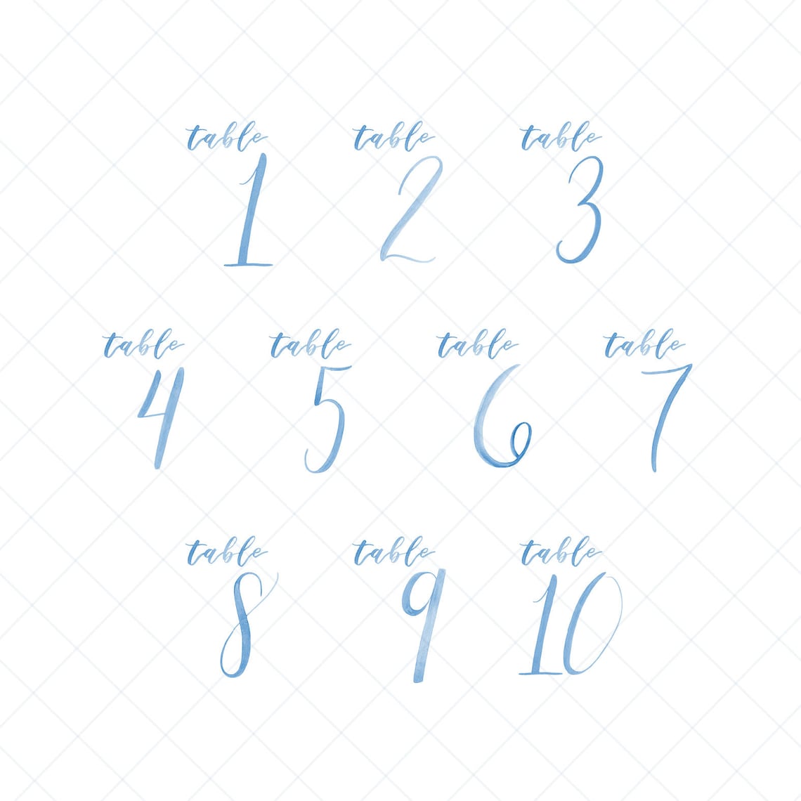 LIGHT BLUE Watercolor Wedding Table Numbers 1-10 //table | Etsy