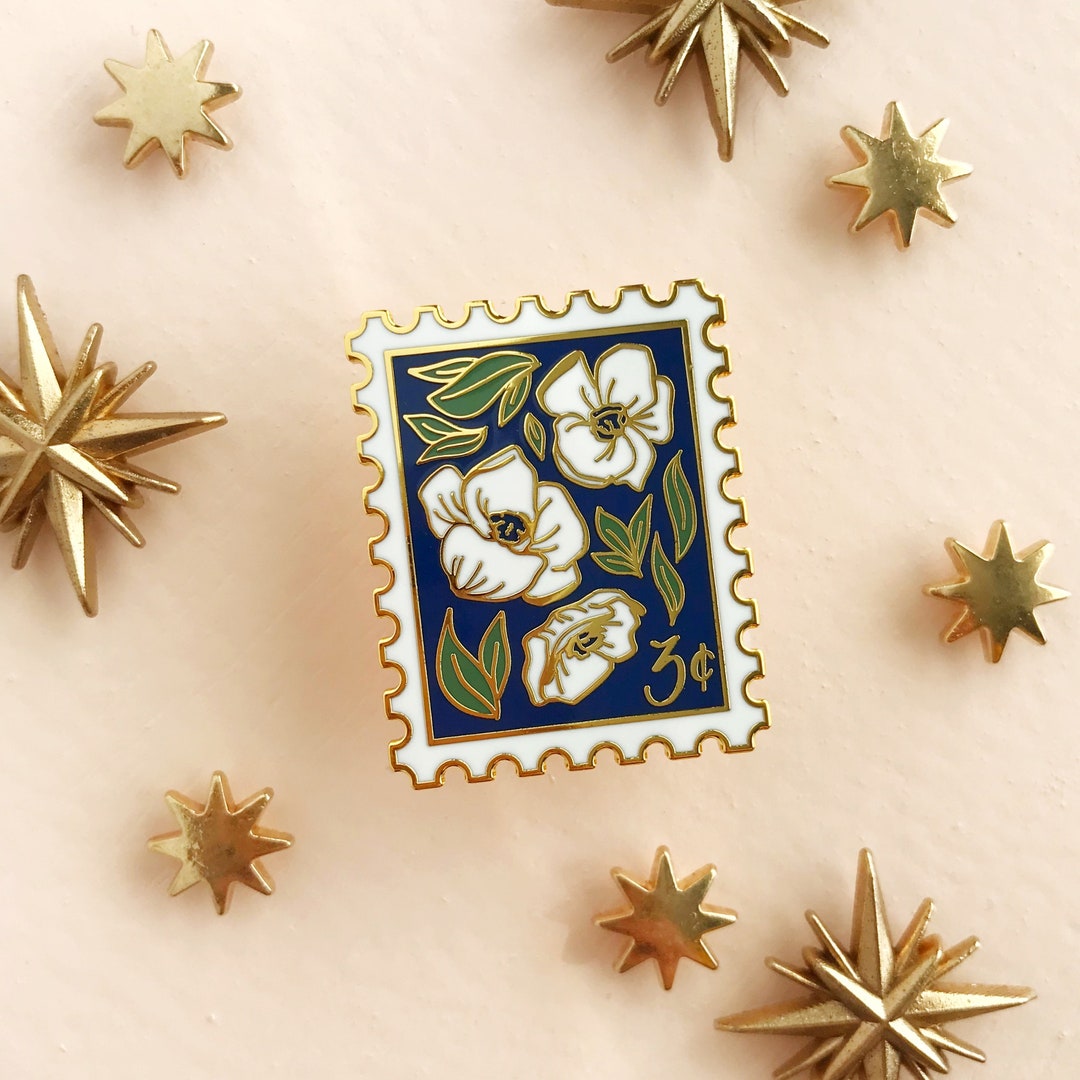 Anemone Postage Stamp Enamel Pin / Lapel Pin / Floral Stamp / Postage ...