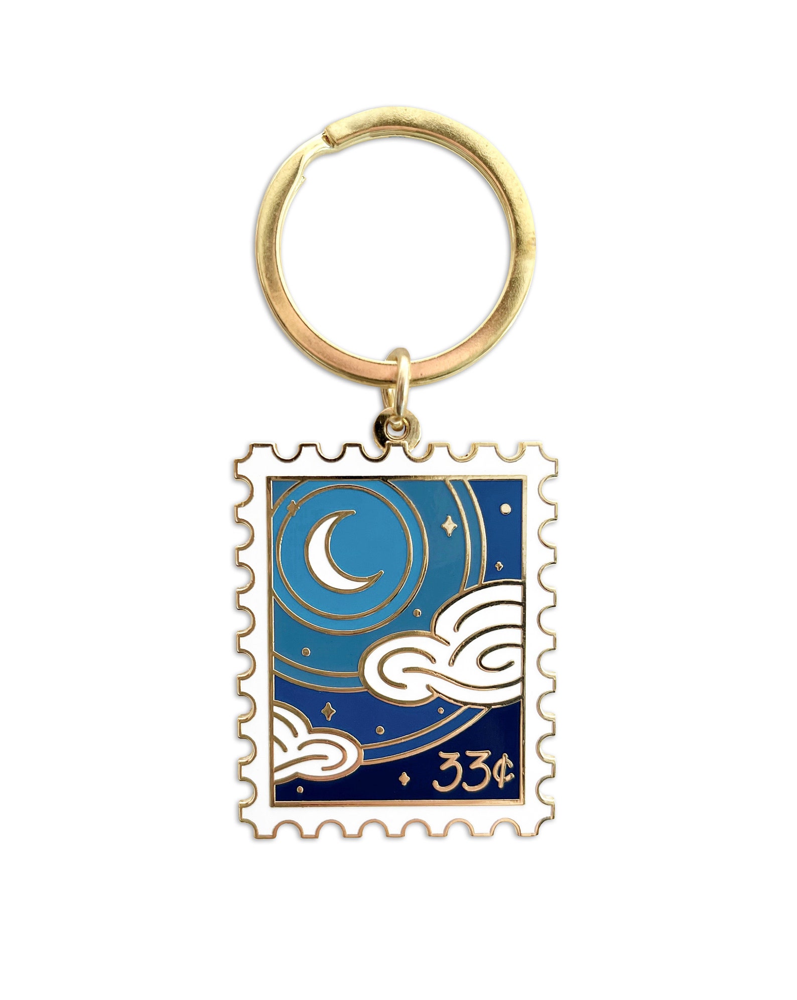 Crescent Sky Stamp Enamel Keychain // Moon Keychain / Postage - Etsy
