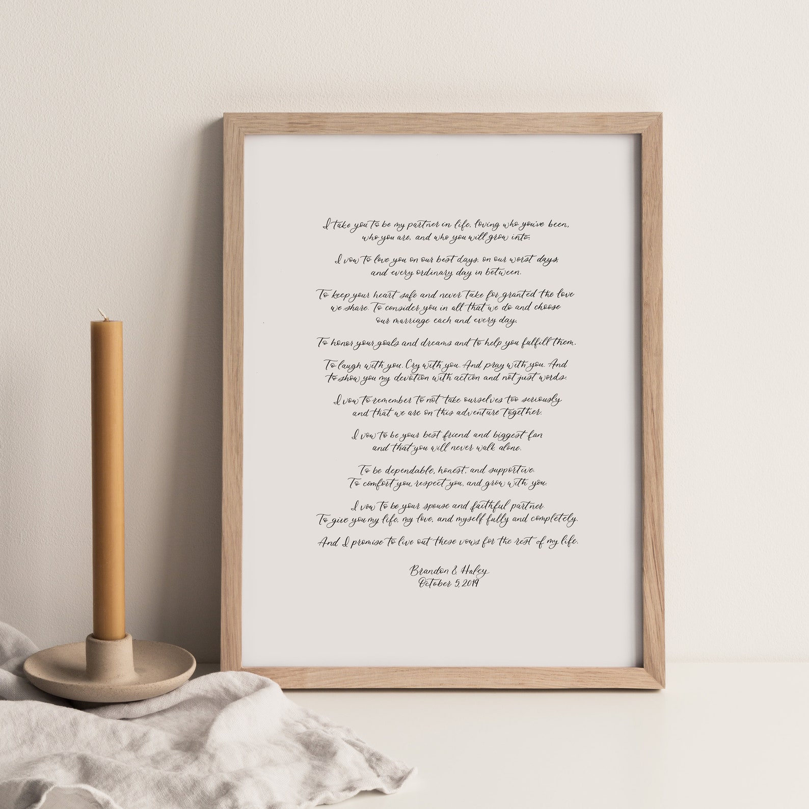 SINGLE Custom Calligraphy Vow // hand Lettered Poem / Personalized Poem ...