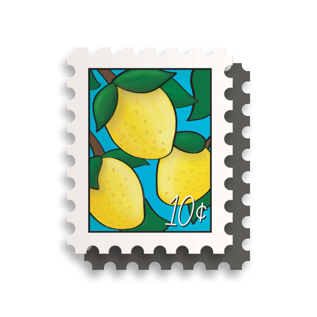 Lemon Postage Stamp Magnet // Lemon Stamp / Lemons Sticker / Fruit ...