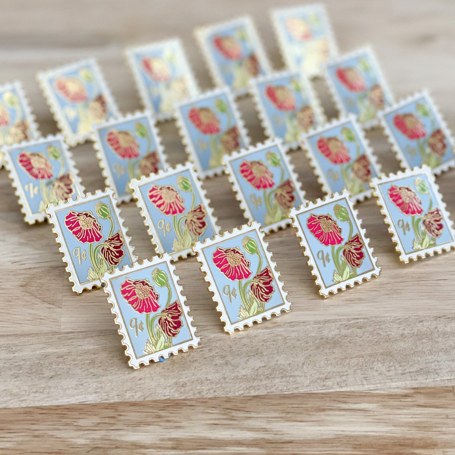 Poppies Postage Stamp Enamel Pin / Lapel Pin / Flower Pin / | Etsy