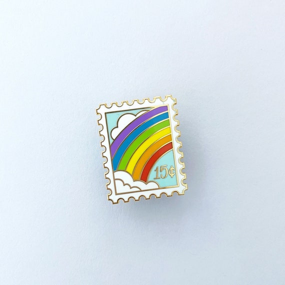 Rainbow Postage Stamp Enamel Pin // Rainbow Pin / Lapel Pin / - Etsy