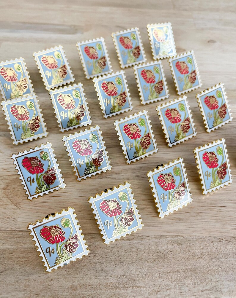 Poppies Postage Stamp Enamel Pin / Lapel Pin / Flower Pin / | Etsy