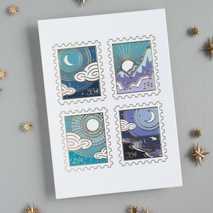 Celestial Postage Stamps Print // Wall Decor / Sun Print / Moon Print ...