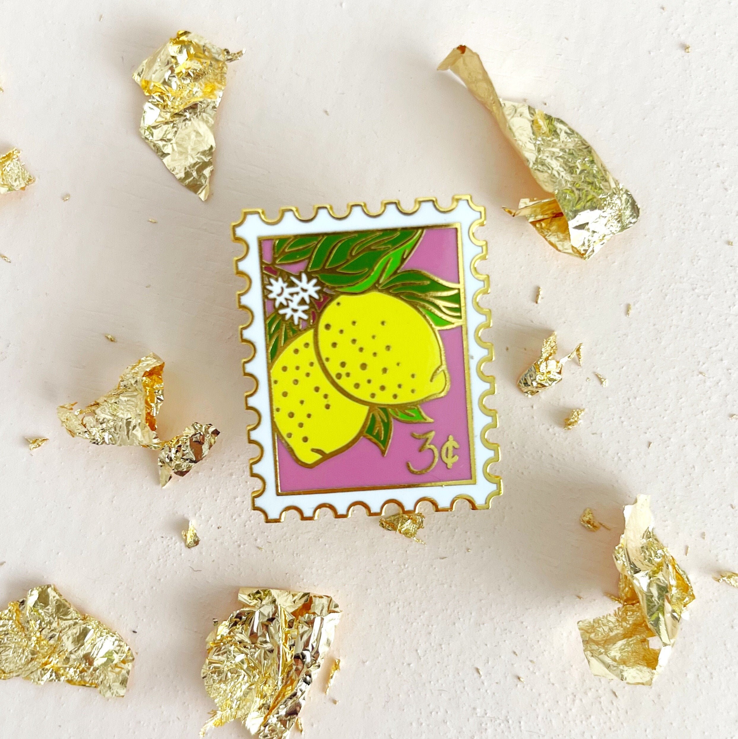 Cheery Lemons Postage Stamp Enamel Pin / Lapel Pin / Lemons / Lemon ...