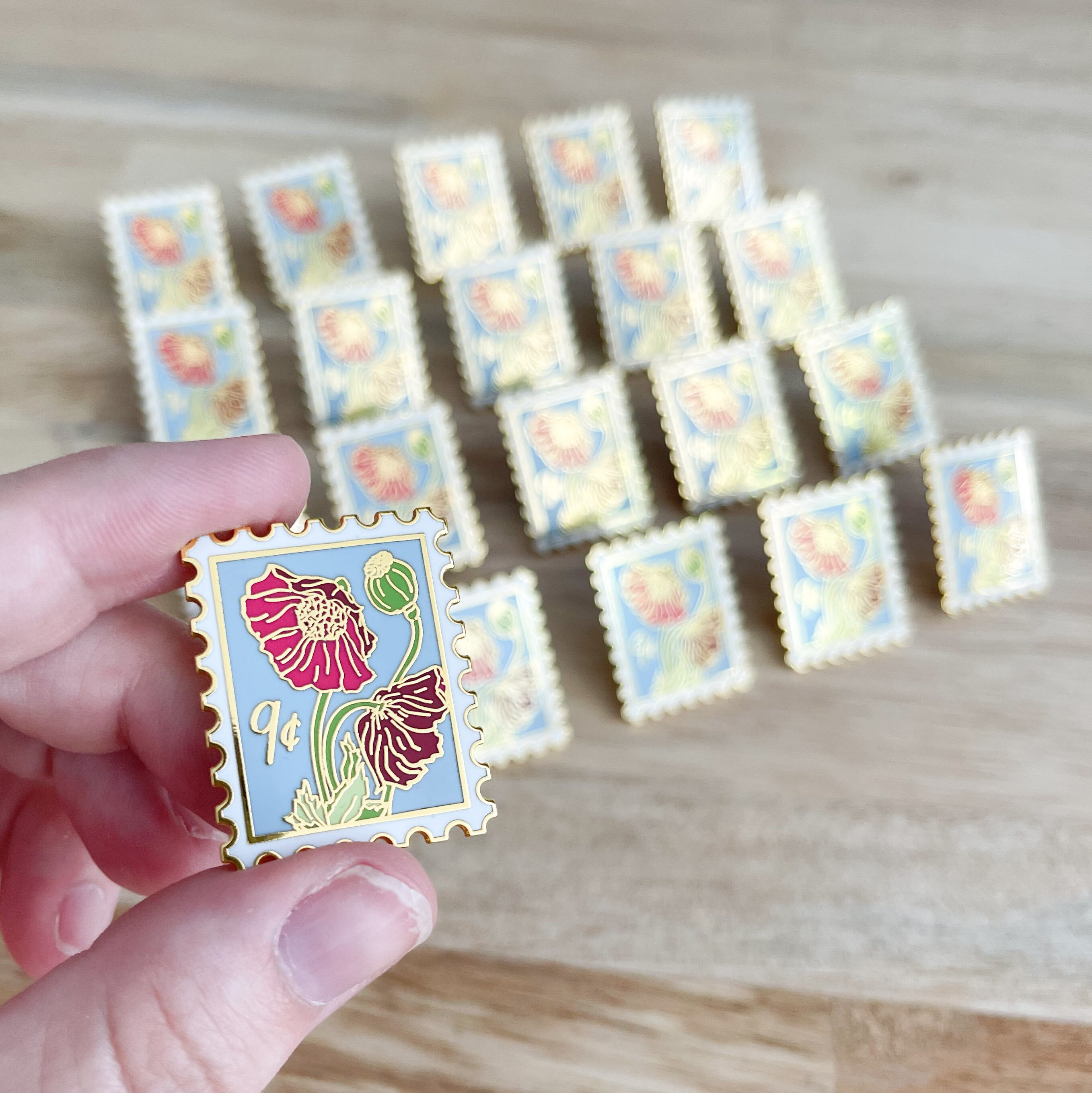 Poppies Postage Stamp Enamel Pin / Lapel Pin / Flower Pin / | Etsy