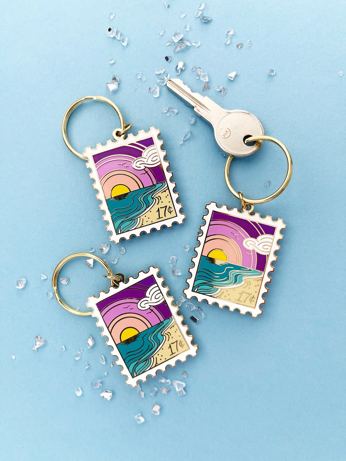 Sunset Shore Stamp Enamel Keychain // Ocean Keychain / Stamp - Etsy