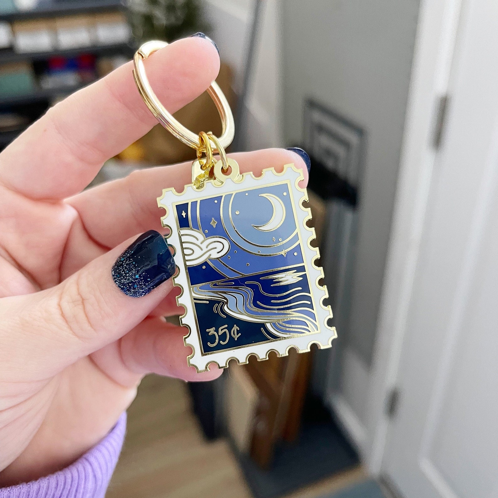 Serene Shore Stamp Enamel Keychain // Ocean Keychain / Postage - Etsy