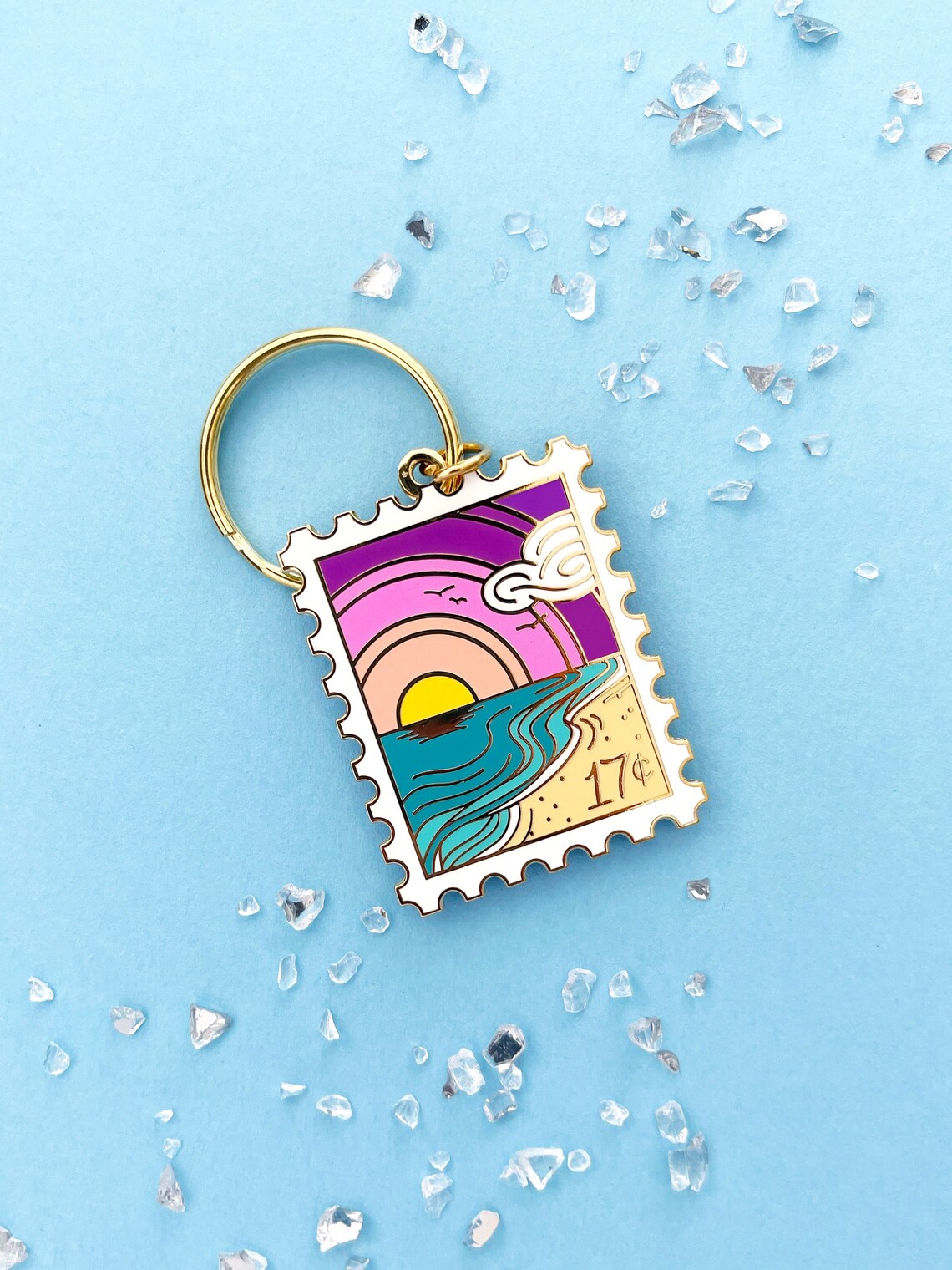 Sunset Shore Stamp Enamel Keychain // Ocean Keychain / Stamp - Etsy