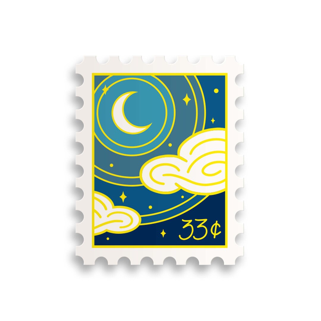Crescent Sky Postage Stamp Sticker // Moon / Crescent Moon / Celestial ...