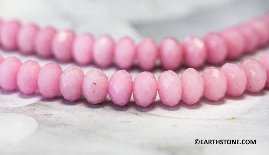 M/ Pink Jade 10mm Faceted Rondelle Beads 16" Strand Dyed Pink Nephrite ...