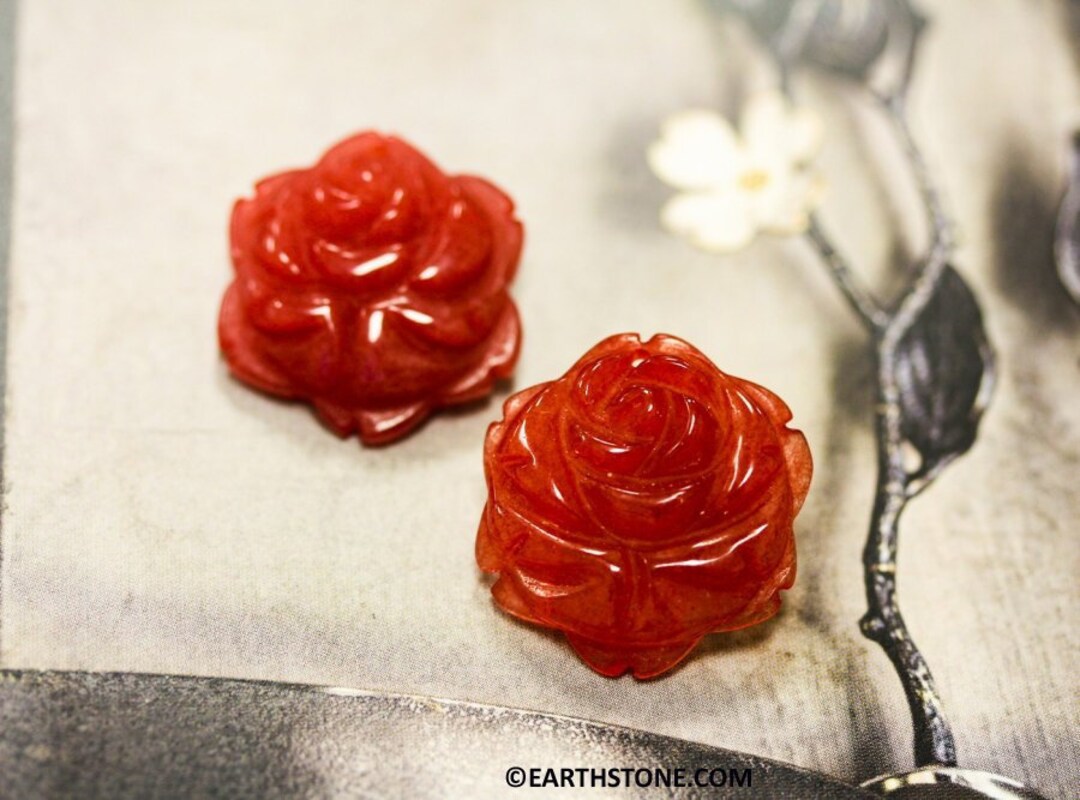 XL/ Dyed Red Jade 25mm Rose Flower Pendant Beautiful Vintage Style ...
