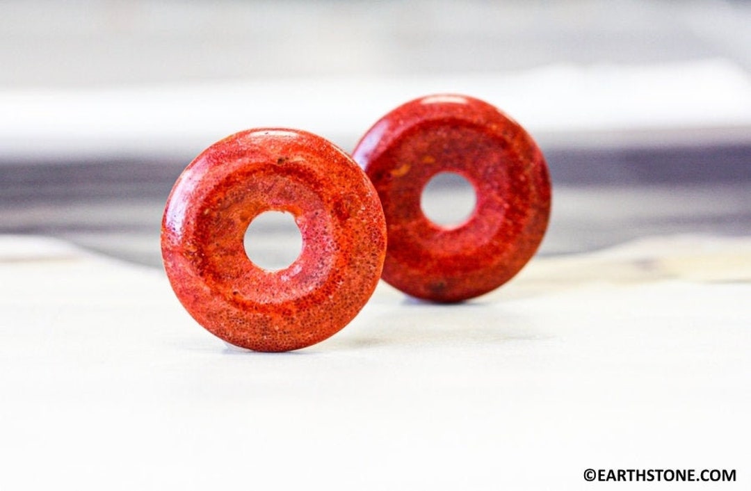 XL/ Red Sponge Coral 25-35mm Donut Pie Beads Undrilled Red Donut Shaped ...