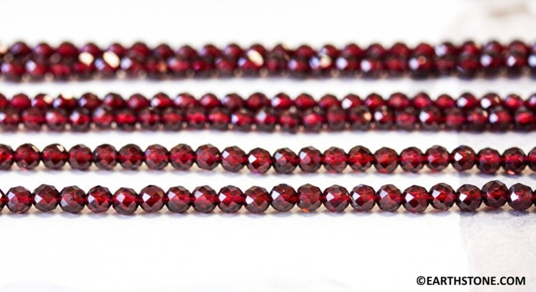 XS/ Red Garnet 4mm/ 3mm Faceted Round Beads 15" Strand Tiny Red ...
