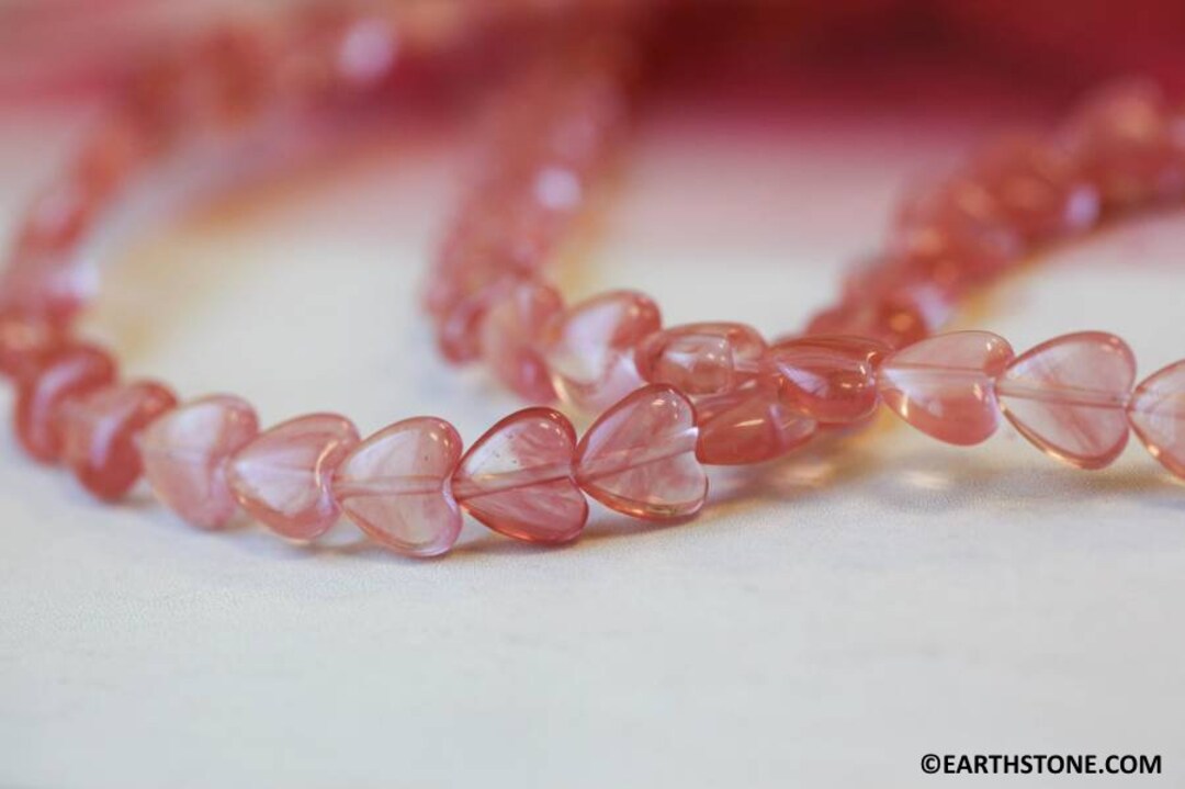 M/ Cherry Quartz 8mm Puffy Heart Beads 15.5" Strand Synthetic Glass ...