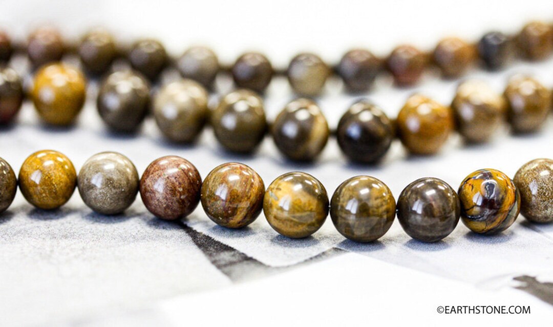 M/ Petrified Wood Jasper 8mm Round Beads Real Brown Color Wood Jasper ...