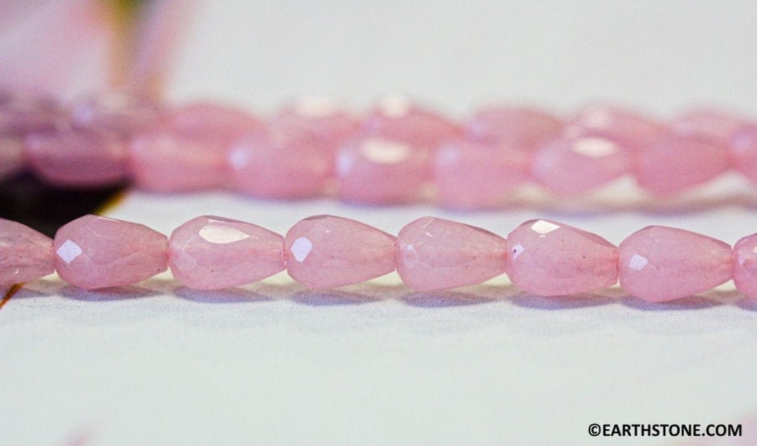 S/ Pink Jade 4x6mm/ 6x16mm Faceted Teardrop Beads 16" Strand Dyed Baby ...