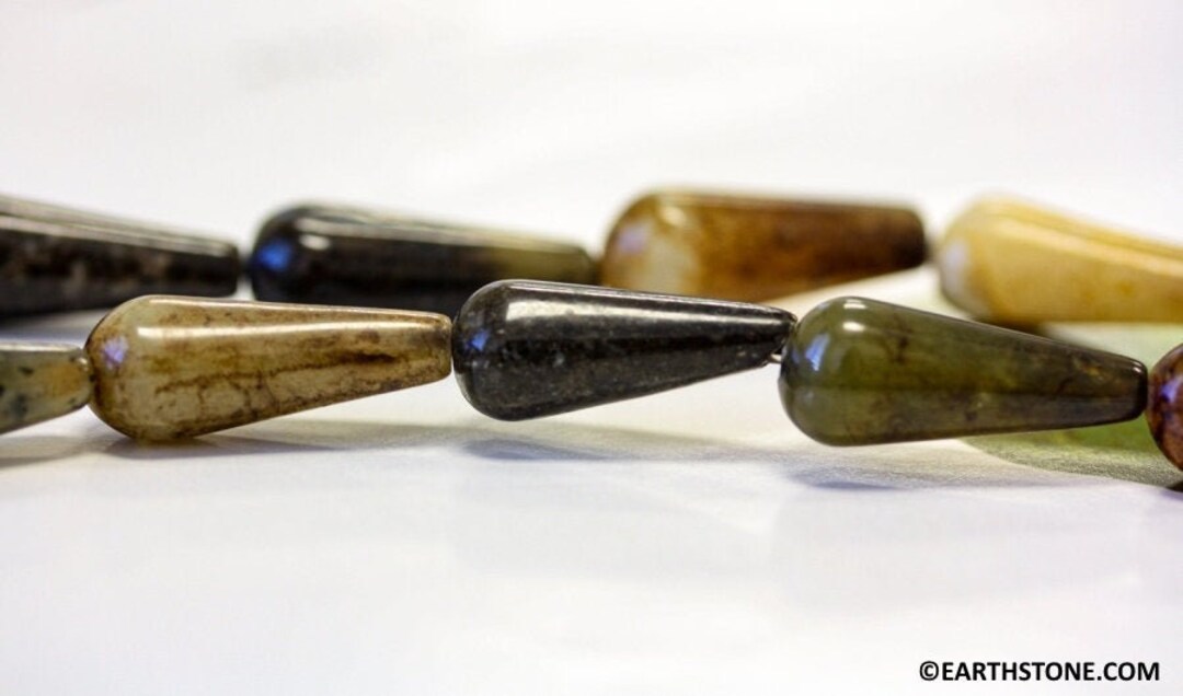 M/ Soocho Jade 9x22mm/ 6x16mm Teardrop Beads 15.5" Strand Size/shade ...