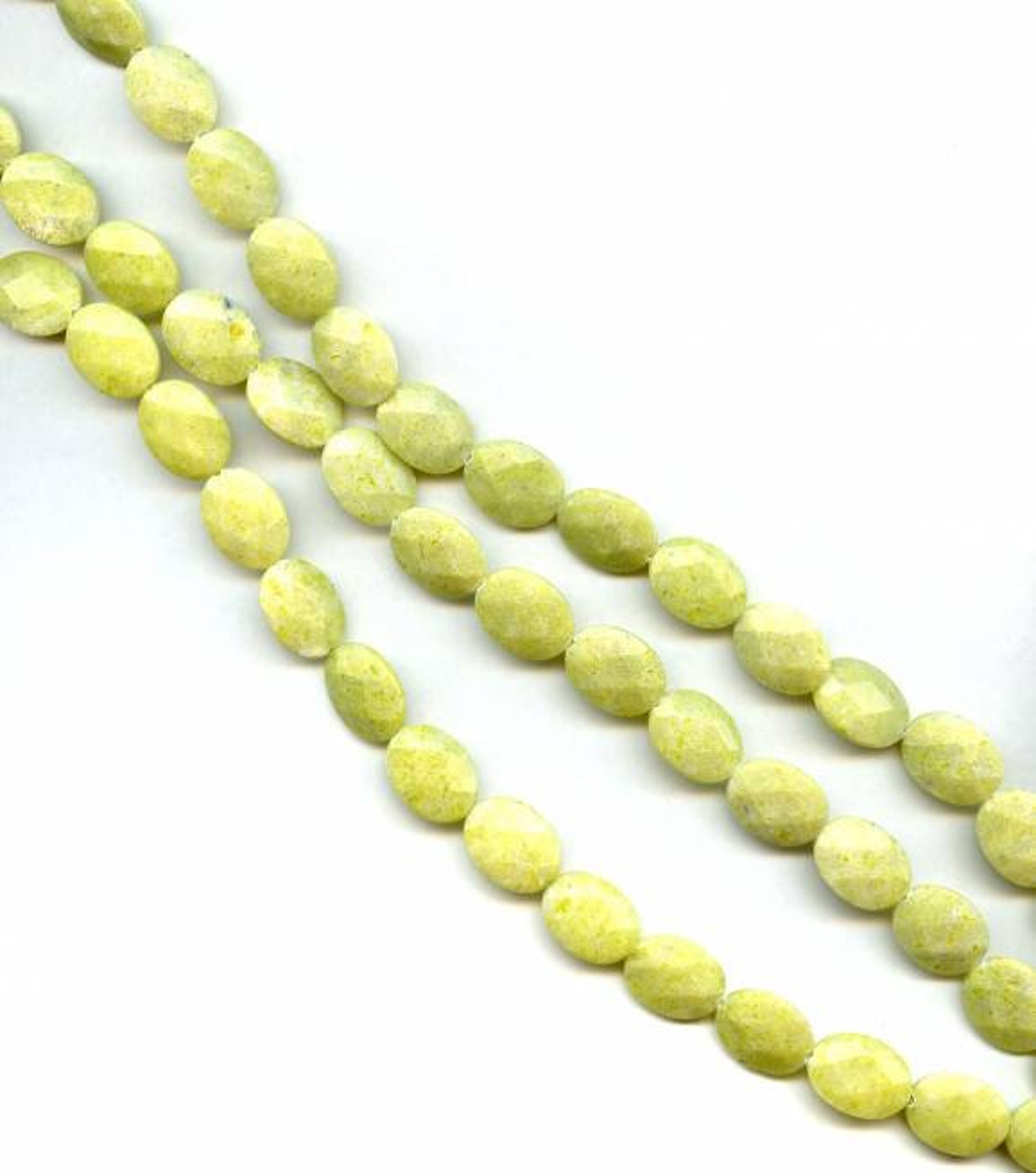 L-M/ Lemon Jade 15x20mm/ 13x18mm Faceted Flat Oval Beads 16" Strand ...