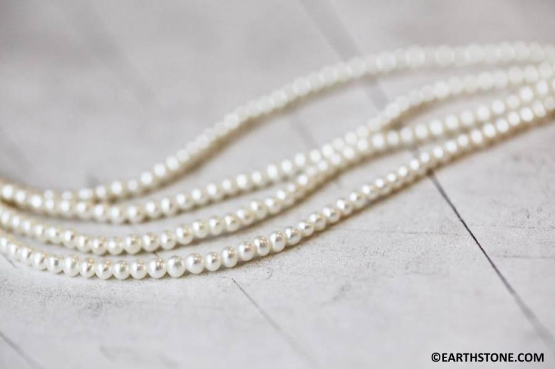 XS/ Freshwater Pearl 3mm Potato Beads 16" Strand Natural White Pearls ...
