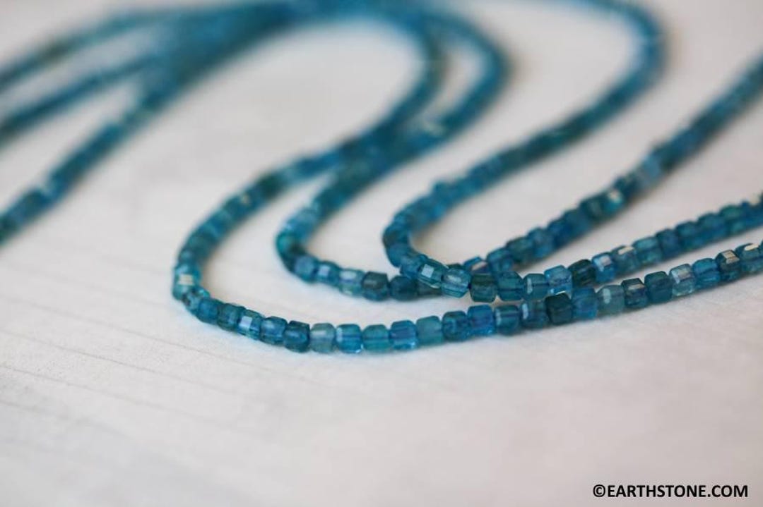 XS/ Blue Apatite 2.5mm Beveled Cube Beads 15.5" Strand Natural Gemstone ...