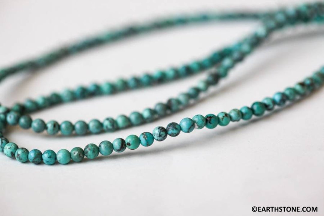XS/ Chinese Turquoise 3mm Round Beads 16" Strand Stabilized Gemstone ...