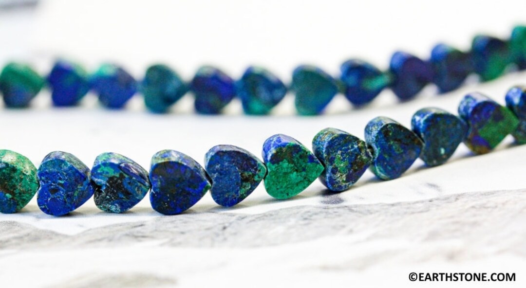 M/ Azurite 8mm Heart Beads 15.5" Strand Not Dyed Genuine Azurite ...