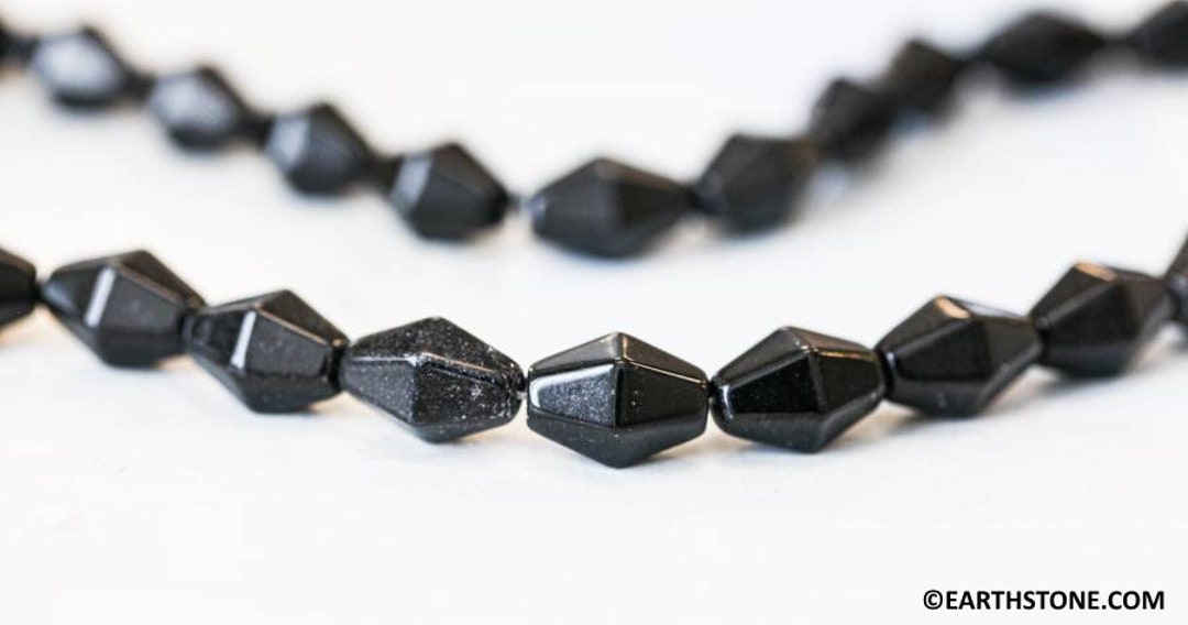 M/ Black Stone 9x13mm 6 Side Double Cone Beads 16" Strand Natural ...