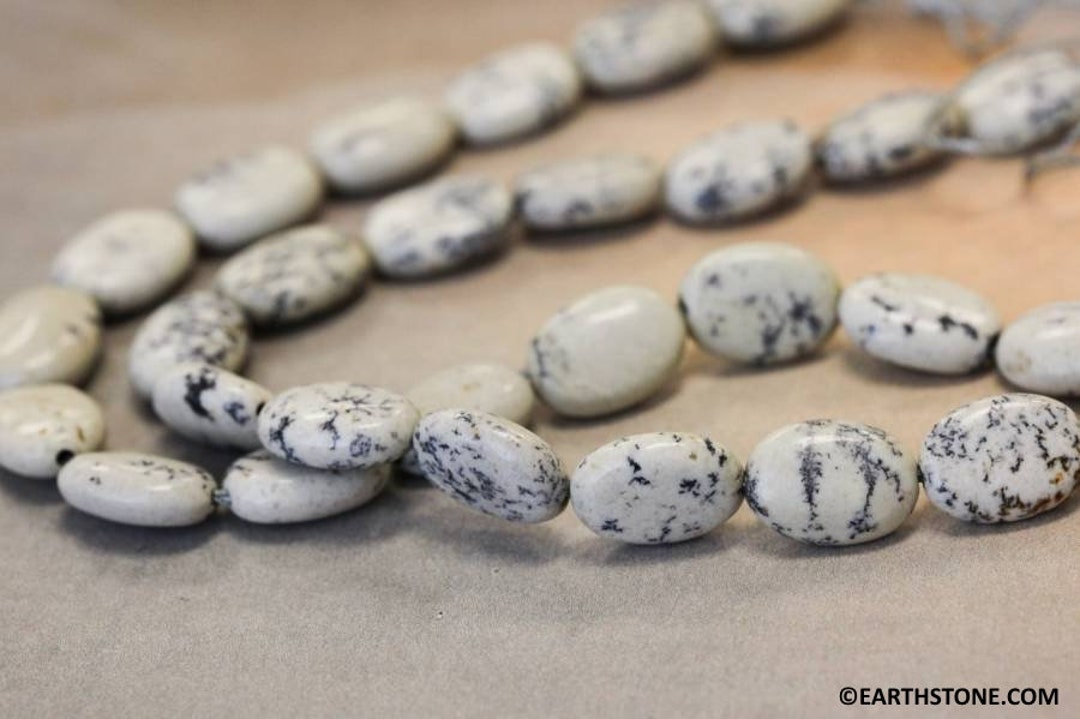 M/ Black Spot Jasper 10x14mm/ 8x20mm/ 8x10mm Flat Oval Beads 15.5 ...