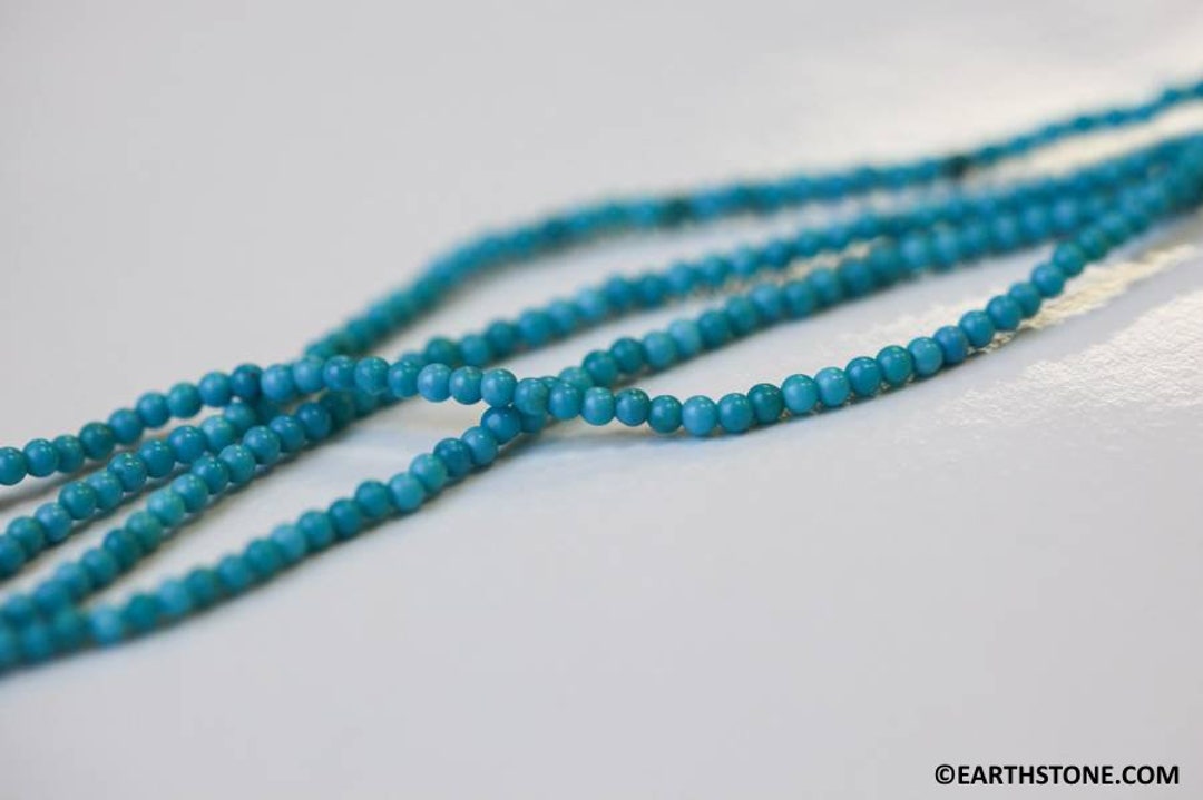 XS/ Arizona Turquoise 2mm Round Beads 15.5" Strand Stabilized Turquoise ...