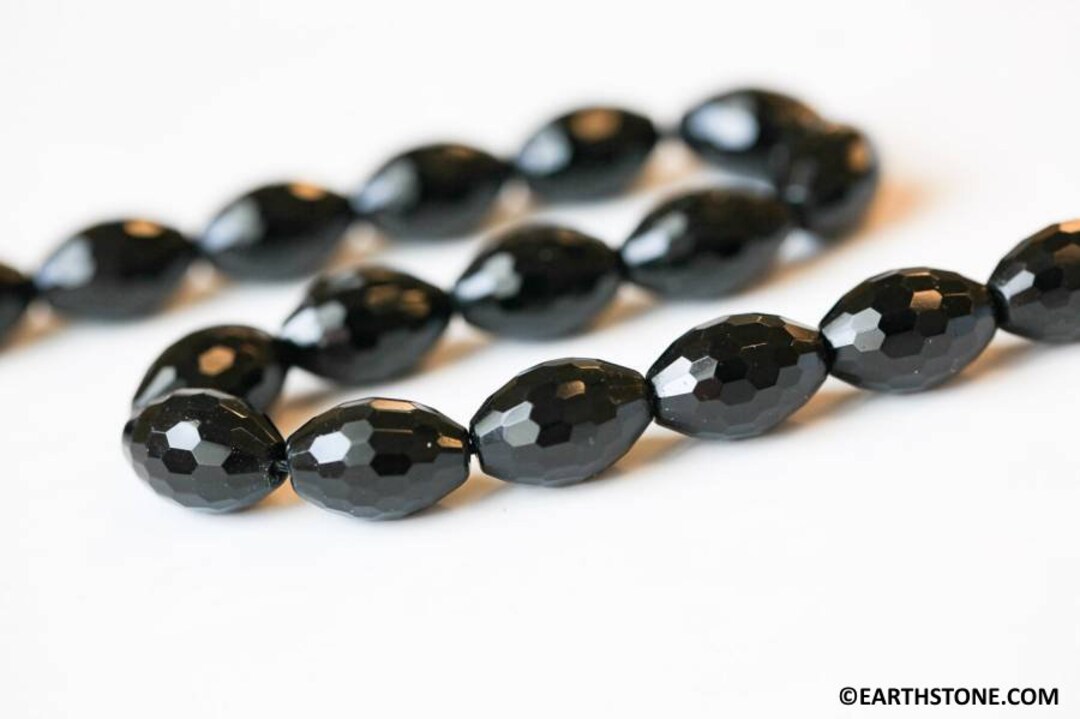 M/ Black Obsidian 10x15mm Faceted Oval Beads 16" Strand Natural Black ...