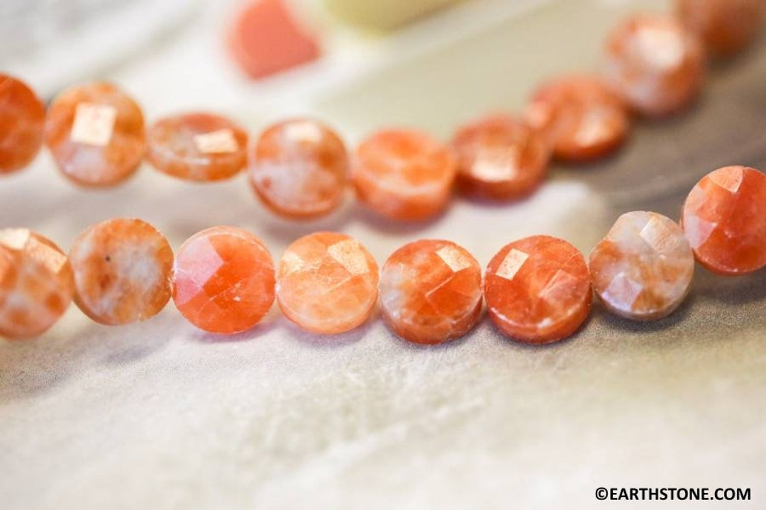 M/ Orange Calcite 10mm/ 8mm Faceted Coin Beads 16" Strand Natural ...