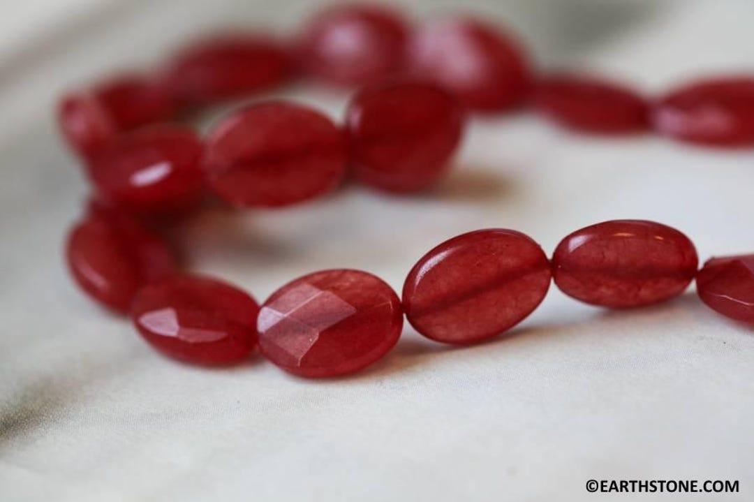 M/ Red Jade 13x18mm/ 10x14mm/ 8x10mm Faceted Flat Oval Beads 16" Strand ...
